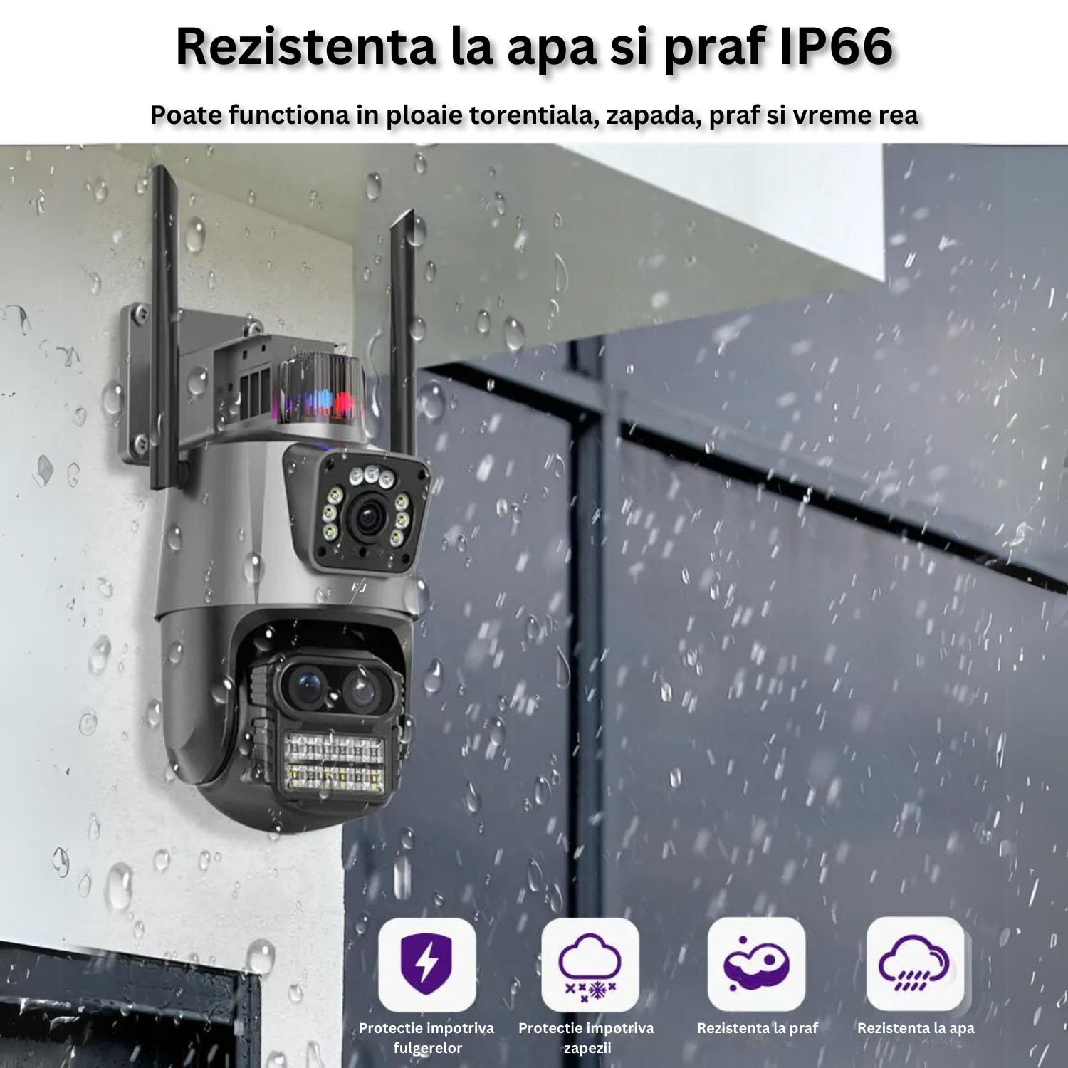 Camera de supraveghere tripla 4K, EJ PRODUCTS, Wi-Fi, 9MP, PTZ, CCTV ...