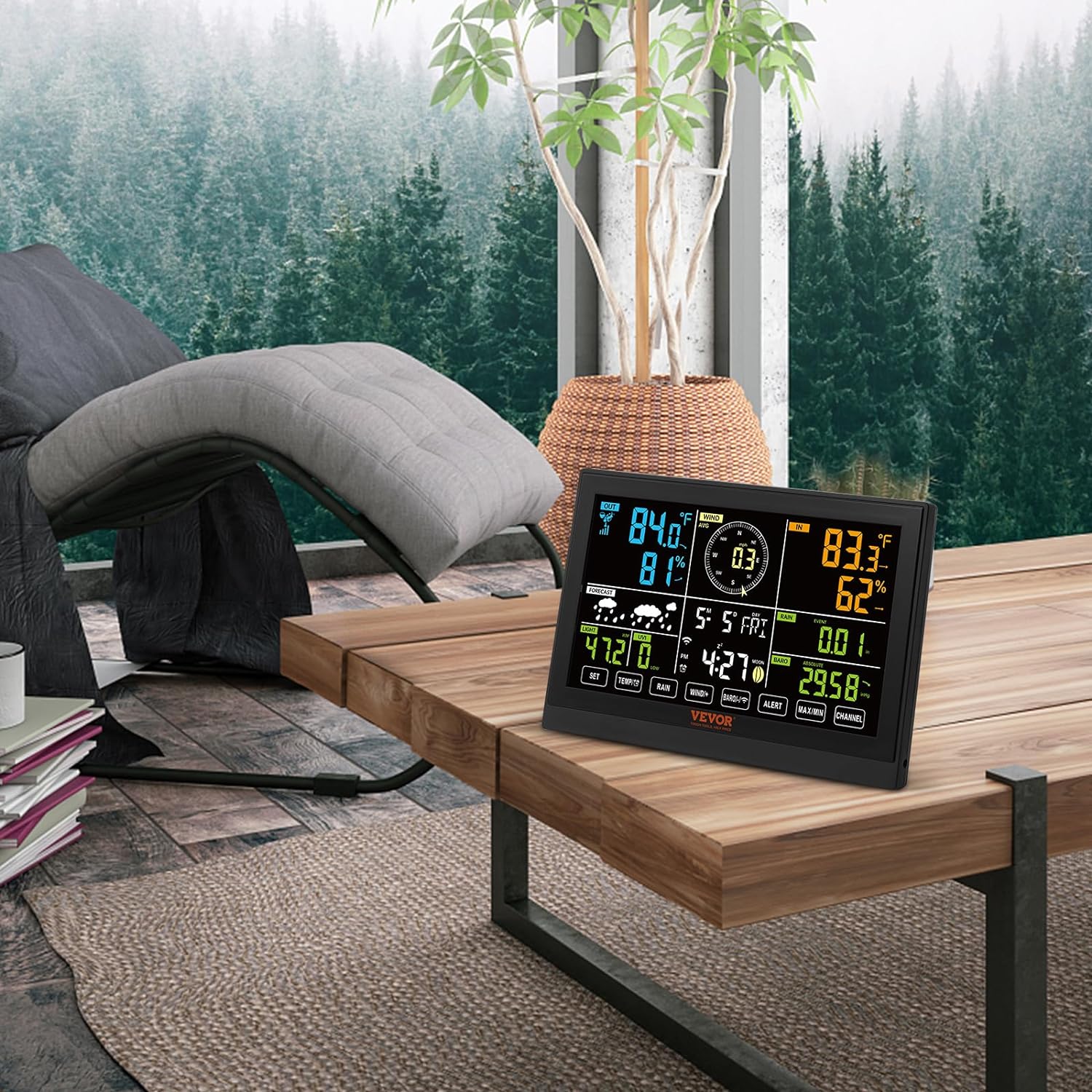 Statie Meteo profesionala WiFi 7 in 1, cu panou solar, afisaj LCD 7, 5 ...