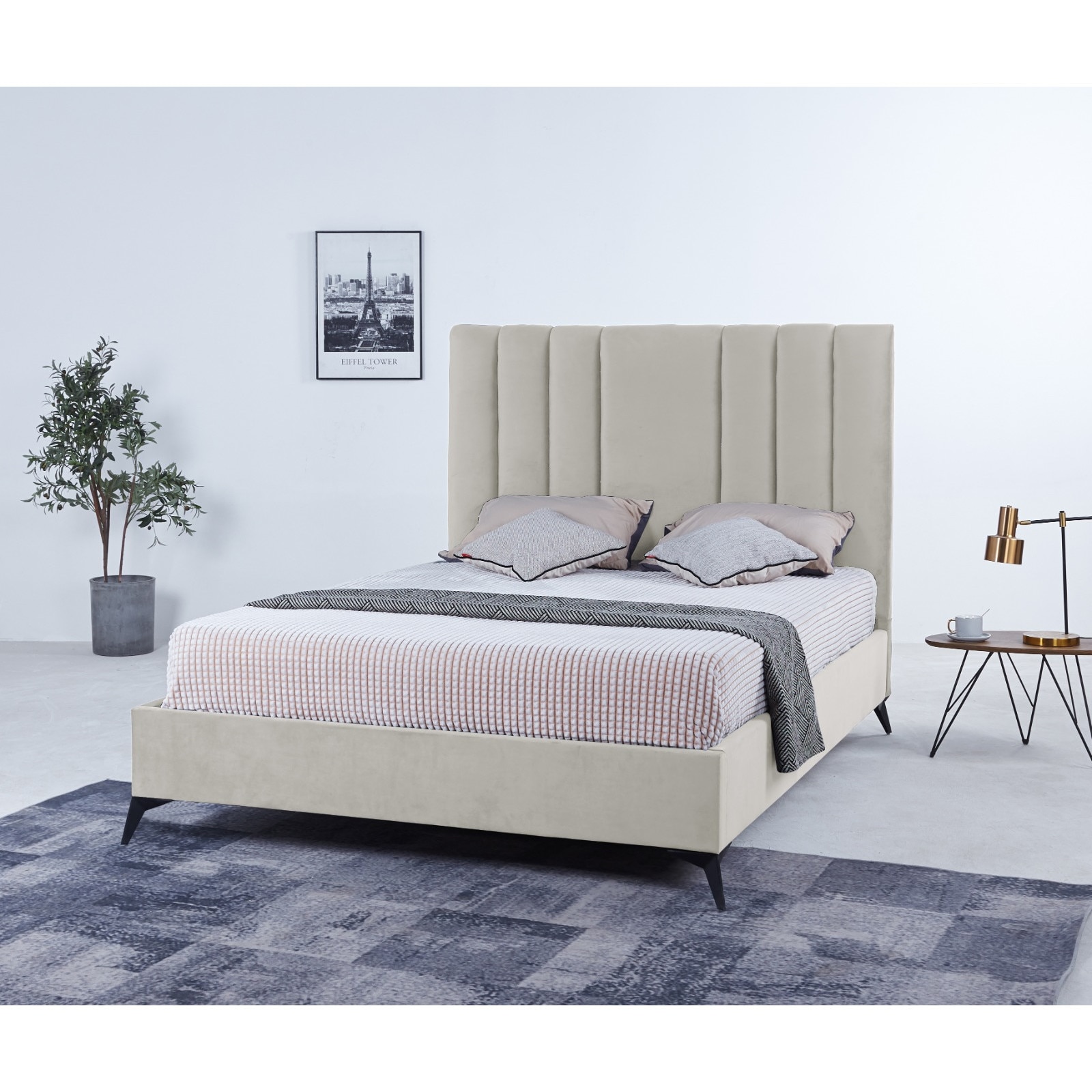 Pat Deja Vu 180x200 cm Tapitat Catifea Beige Somiera Inclusa Marketmob ...
