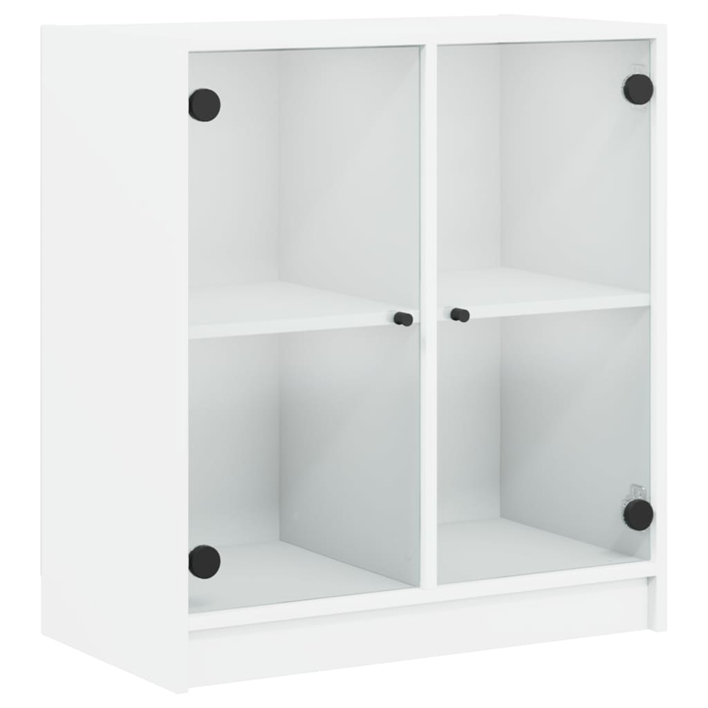 Dulap lateral cu usi din sticla vidaXL, alb, 68x37x75,5 cm, 24.2 Kg ...