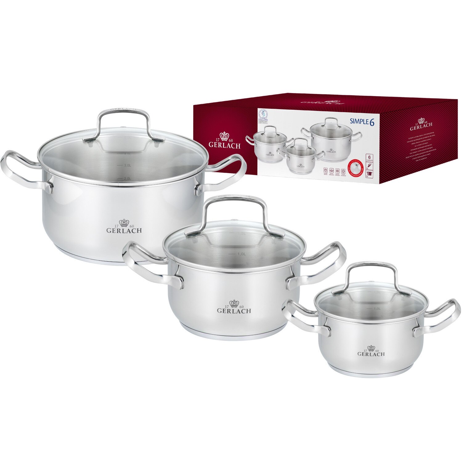 Set 3 oale cu capace, Gerlach, Inox, 16/20/24 cm - eMAG.ro