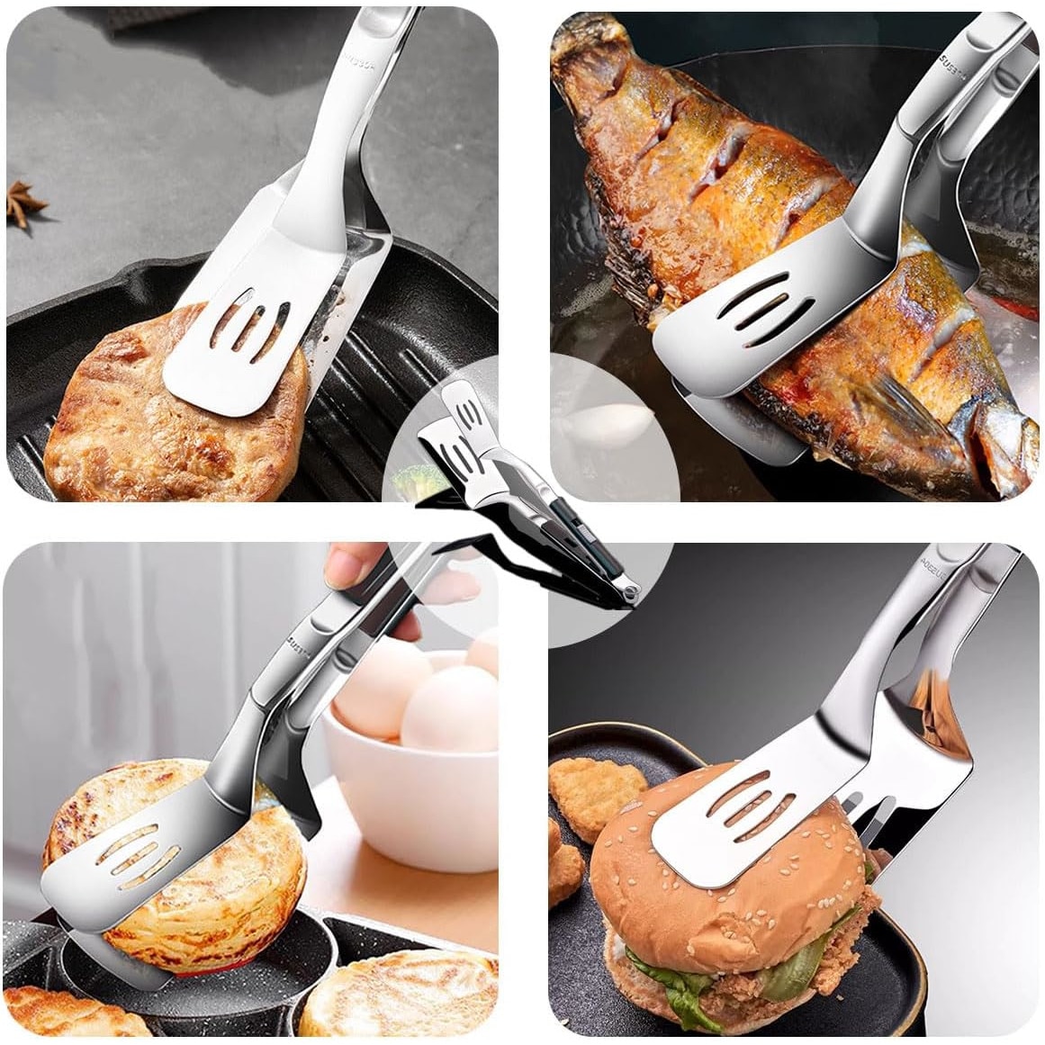 Spatula perforata pentru friptura, JENUOS®, 2 in 1, reutilizare, Inox ...