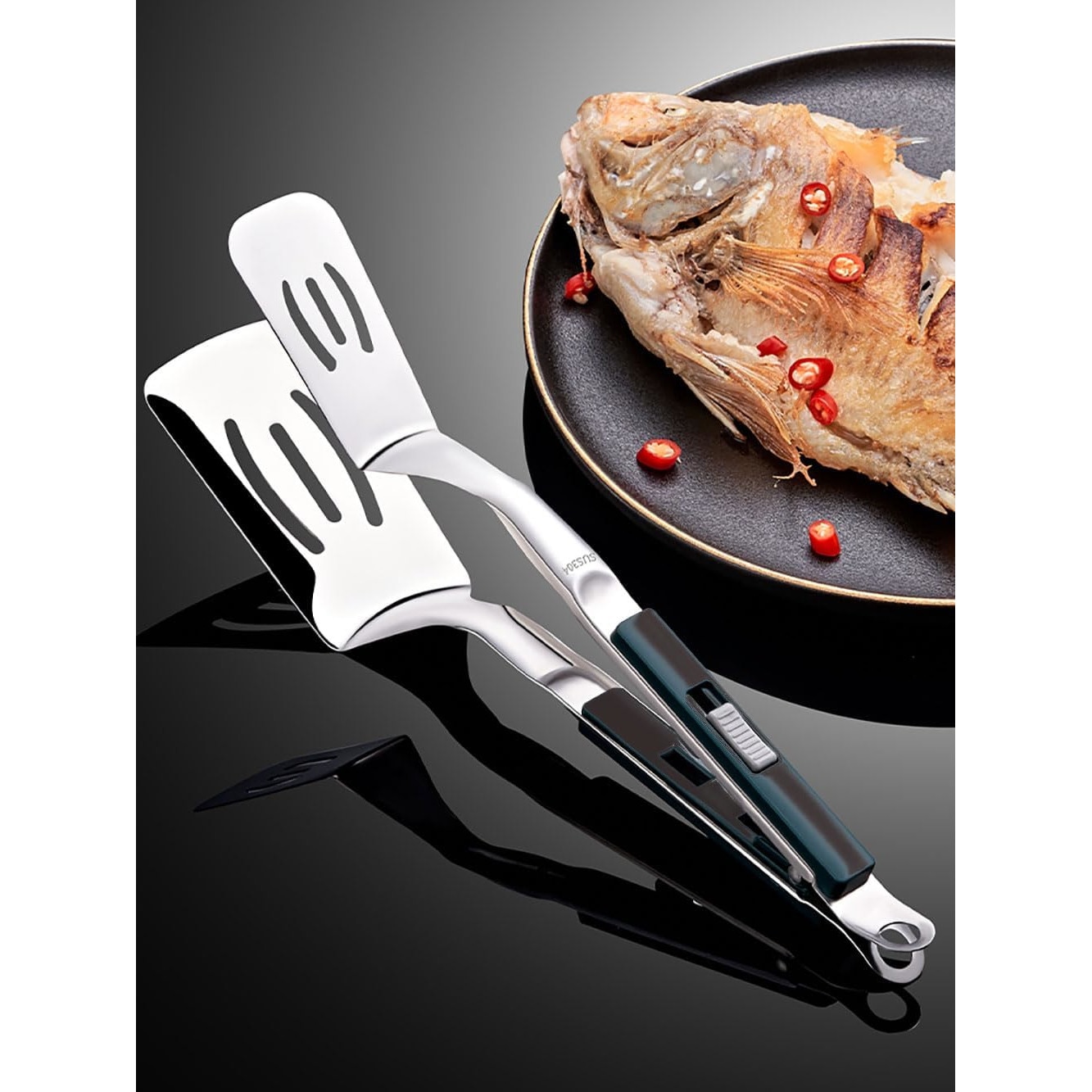 Spatula perforata pentru friptura, JENUOS®, 2 in 1, reutilizare, Inox ...