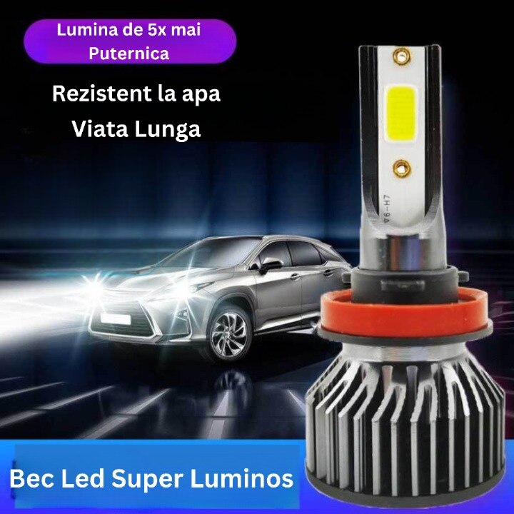 Set 2 becuri Led H7, 20000 Lumeni, 6500K, Ventilatie 12000 RPM, 90W ...