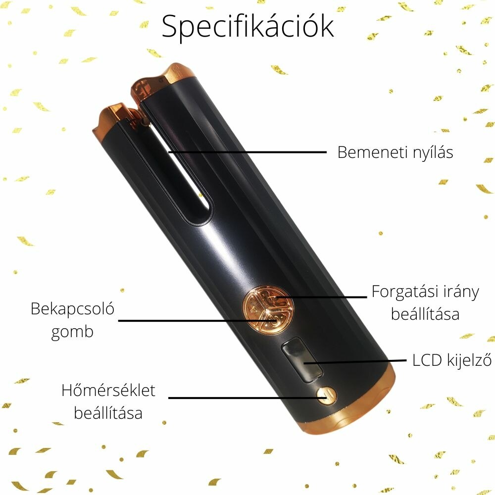 Ondulator de par, Automat, Wireless, 6 trepte temperatura, Negru - eMAG.ro