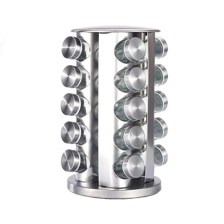 Raft rotativ pentru condimente, 20 borcane transparente, S&Z, otel ...