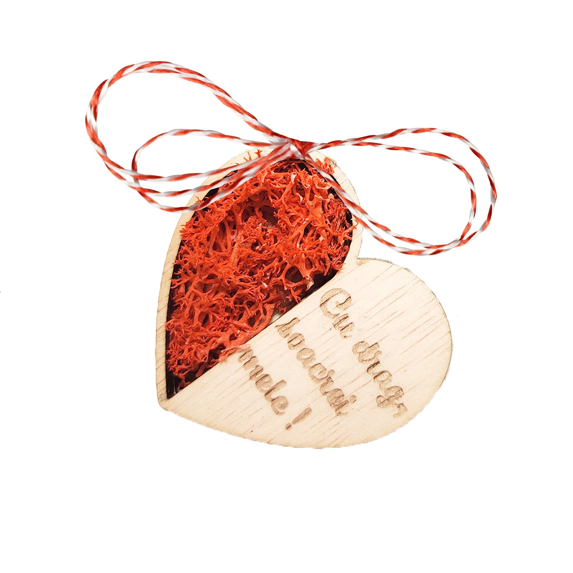 Martisor artizanal de lemn, Inima cu mesaj pentru Soacra, decorat cu ...