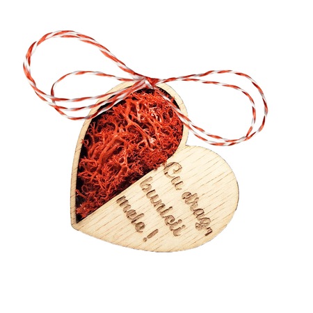 Martisor artizanal de lemn, Inima cu mesaj pentru Bunica, decorat cu ...