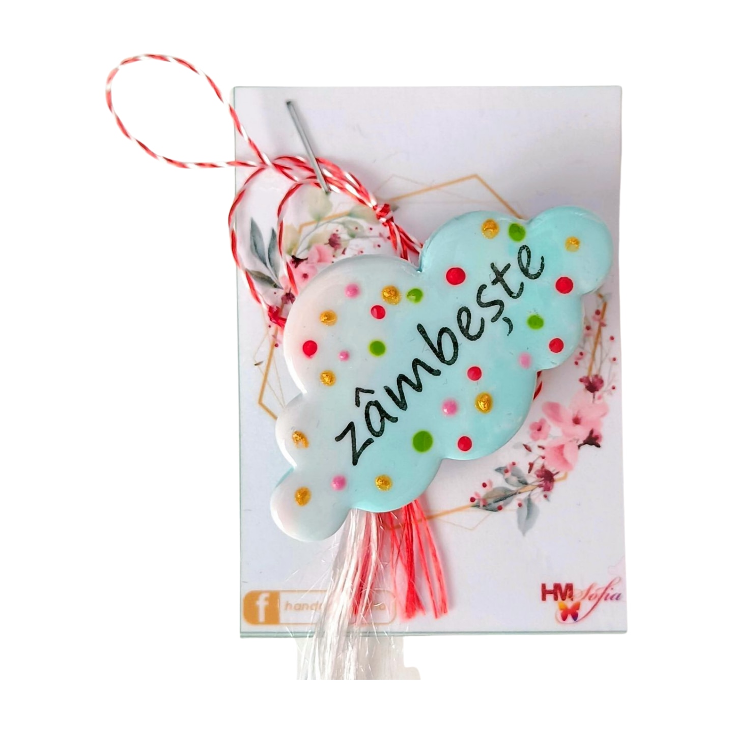 Set 3 Martisoare Personalizate, Brosa, Norisor cu mesajul "zambeste ...