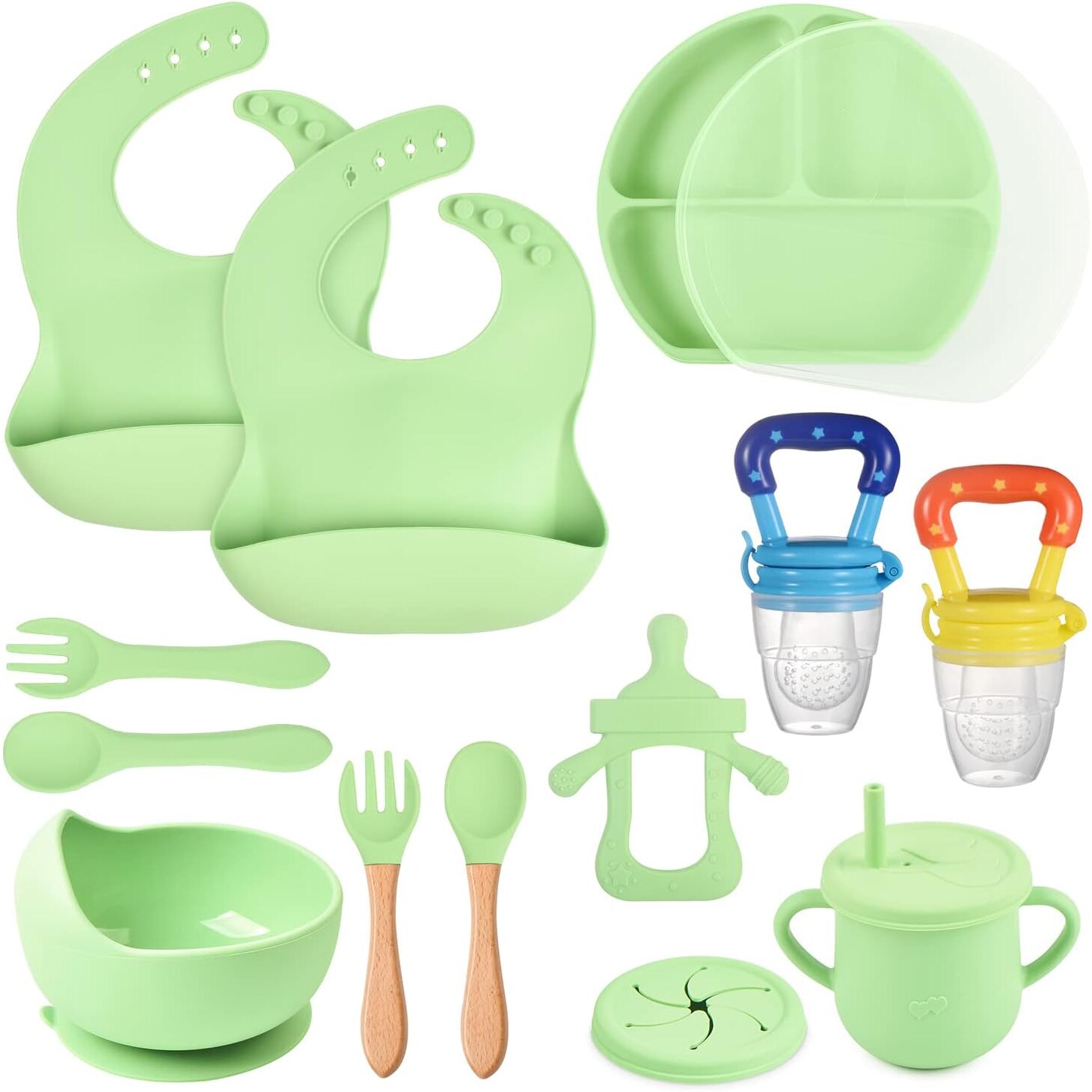 Set 19 piese hranire pentru bebelusi, diversificare EDDA98® din silicon, 1 farfurie ...