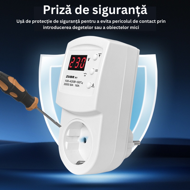 Priza cu protectie la joasa si inalta tensiune, regulator de tensiune ...