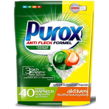 Detergent rufe capsule, Purox, Pentru haine colorate, 40 spalari - eMAG.ro