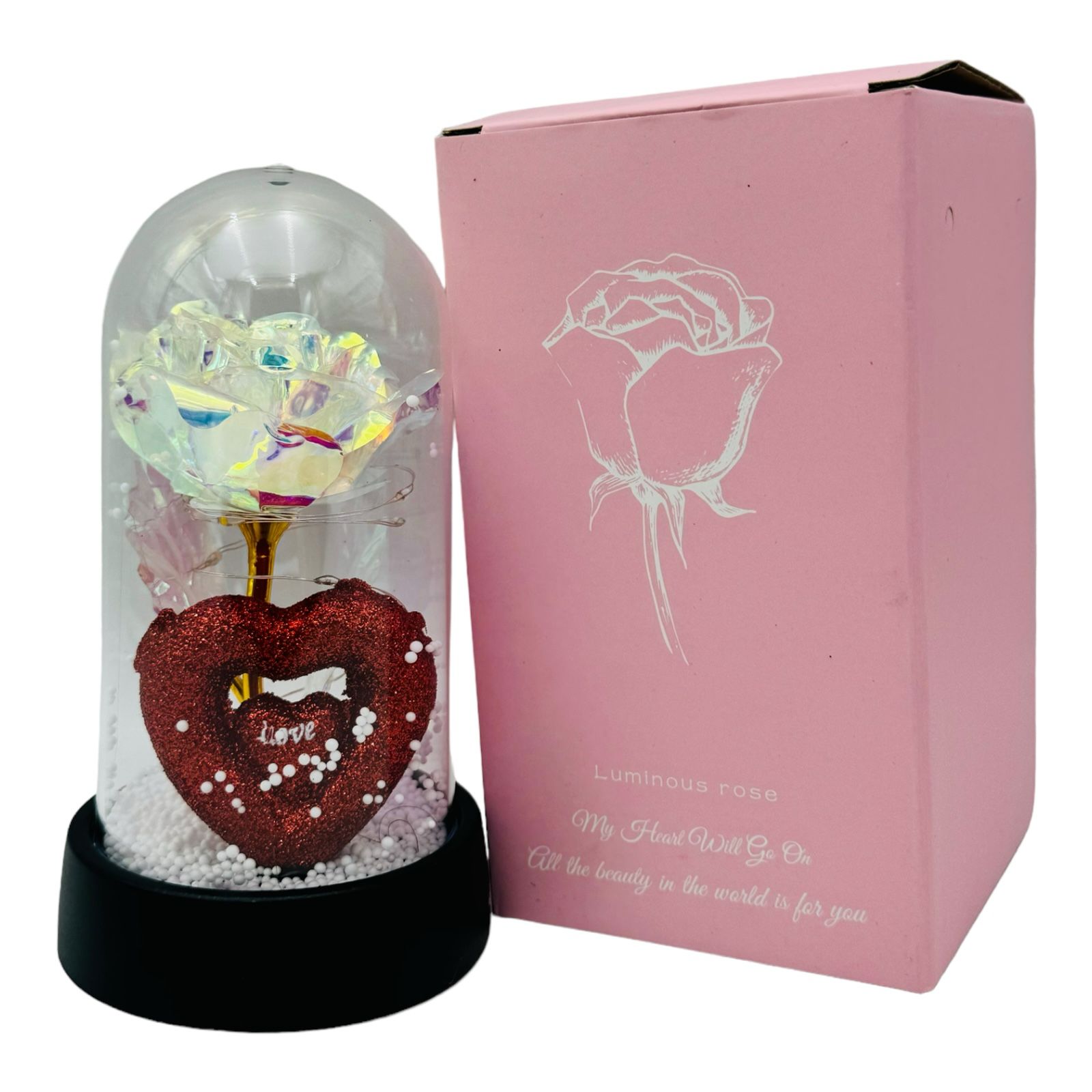 Cupola cu Trandafir si simbol Inimioara, cu lumini, 15.5×9×9cm - eMAG.ro