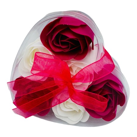 Aranjament Inimioara cu 6 Trandafiri de sapun, Roz Intens, 9.5×9×4cm ...