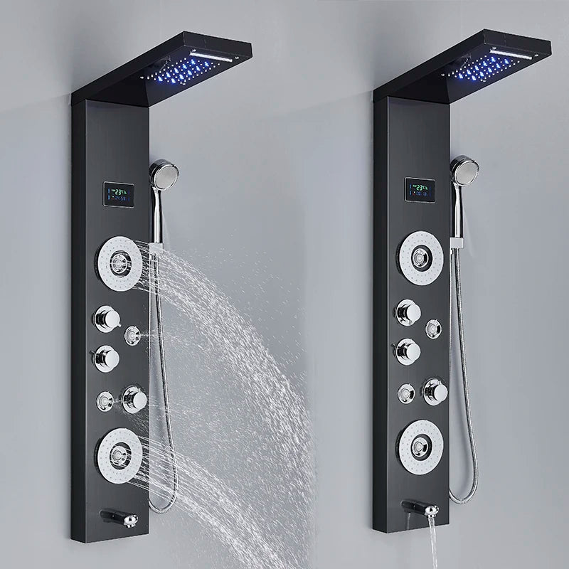 Set de dus, F-8006, cu jet de masaj SPA, cu afisaj digital, negru - eMAG.ro
