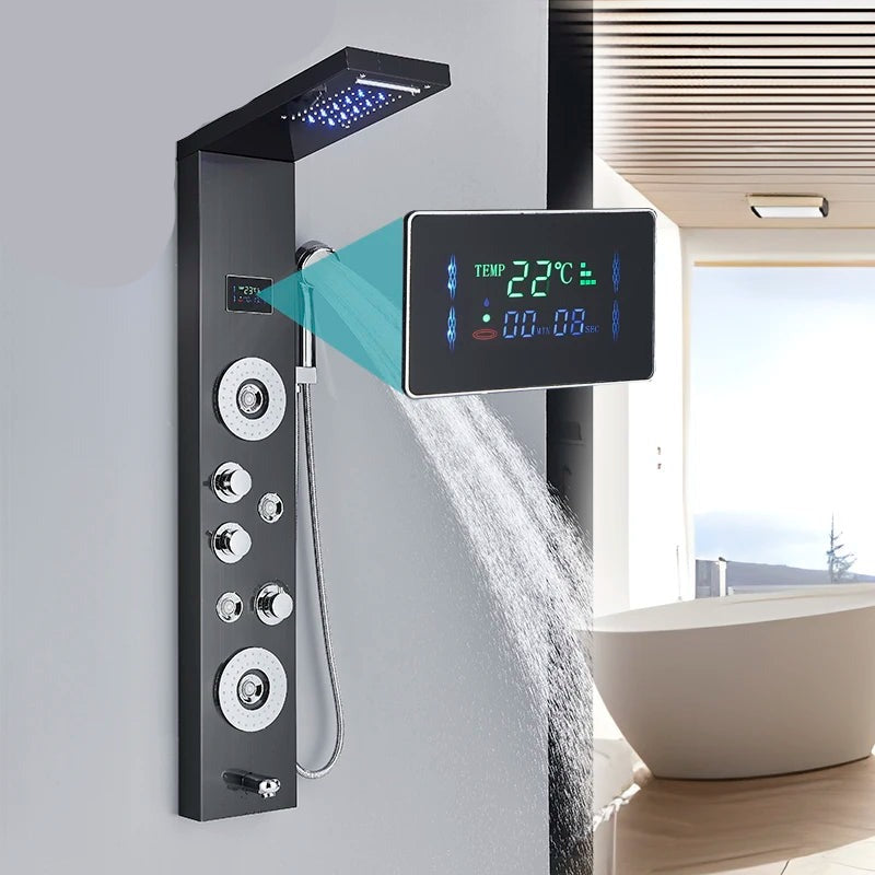 Set de dus, F-8006, cu jet de masaj SPA, cu afisaj digital, negru - eMAG.ro