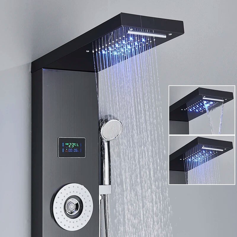 Set de dus, F-8006, cu jet de masaj SPA, cu afisaj digital, negru - eMAG.ro