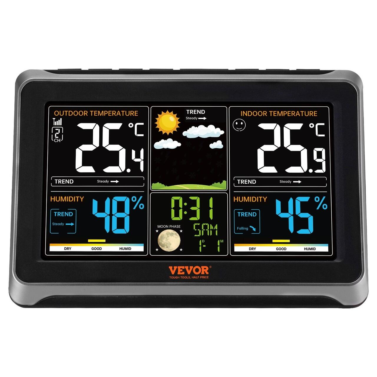 Statie meteo de interior/exterior, Vevor 7”, fara fir, Temperatura si ...