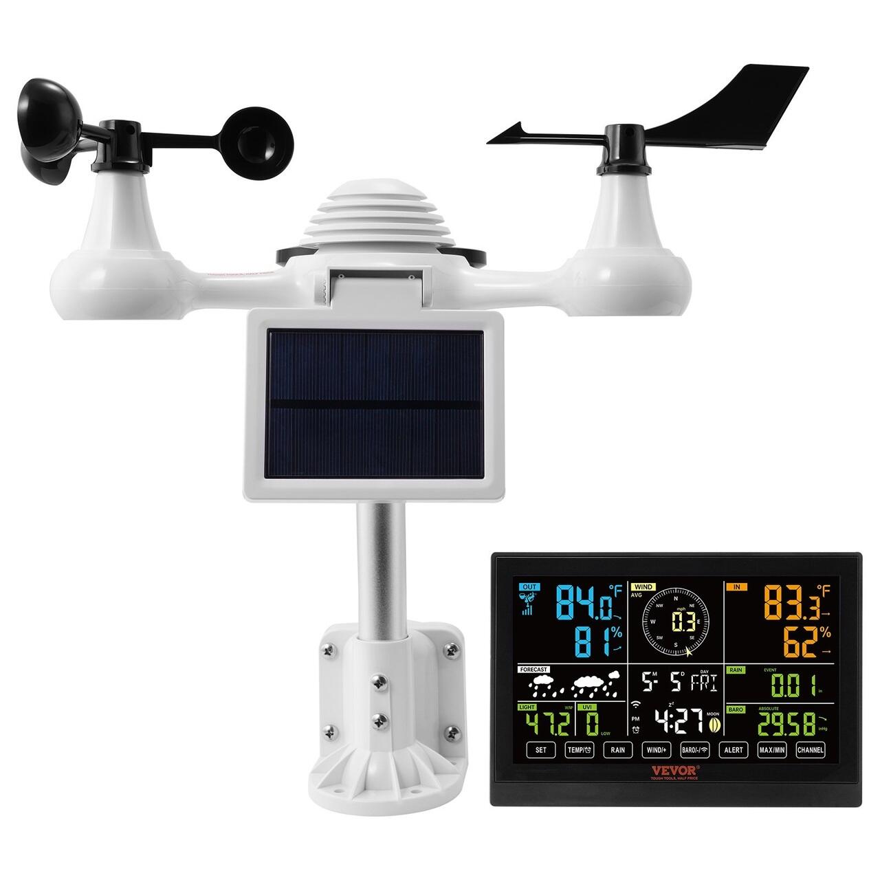 Statie meteo wireless VEVOR WiFi 7 in 1, afisaj color 7,5 inchi ...