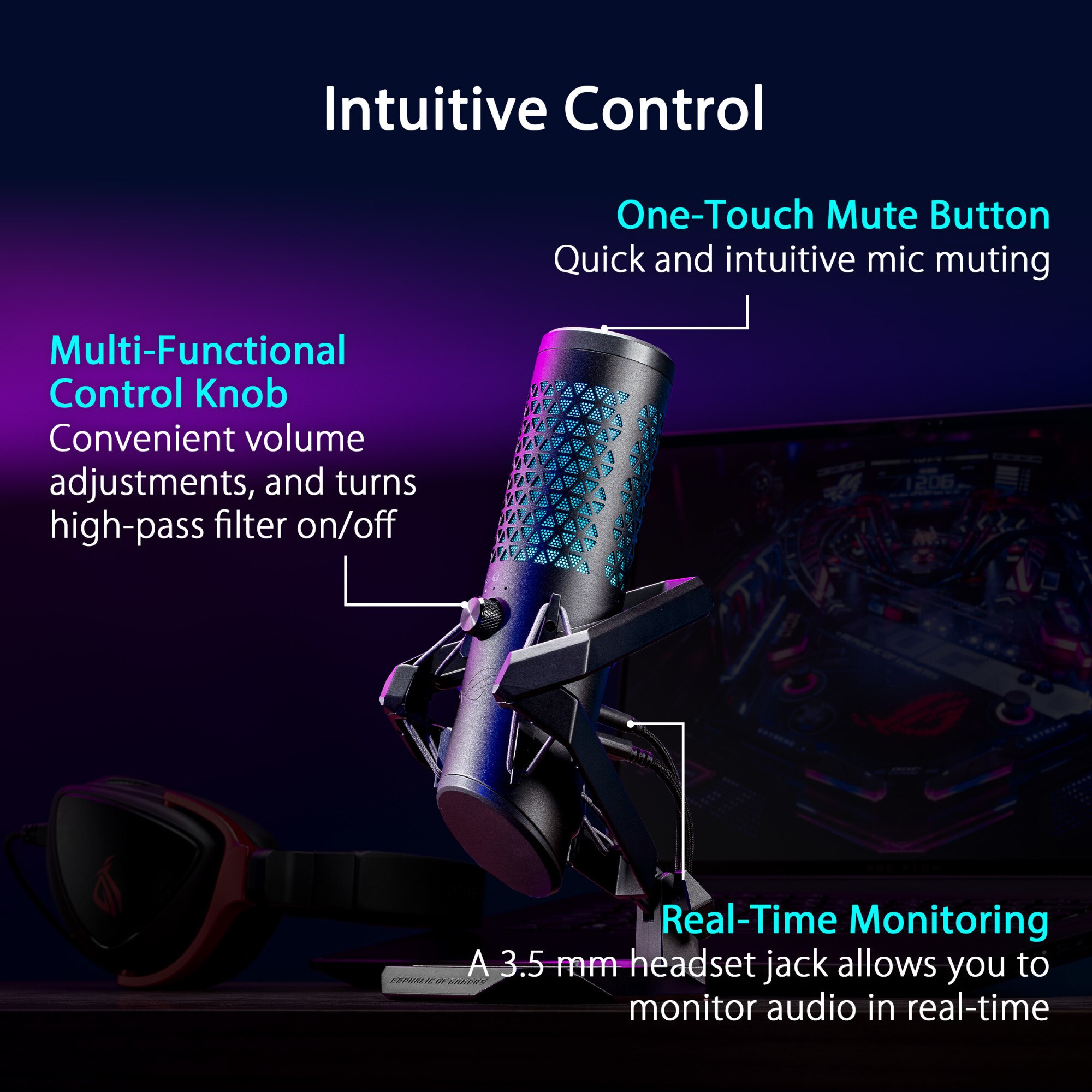 Microfon gaming ASUS ROG CARNYX USB, Iluminare RGB, Negru - eMAG.ro