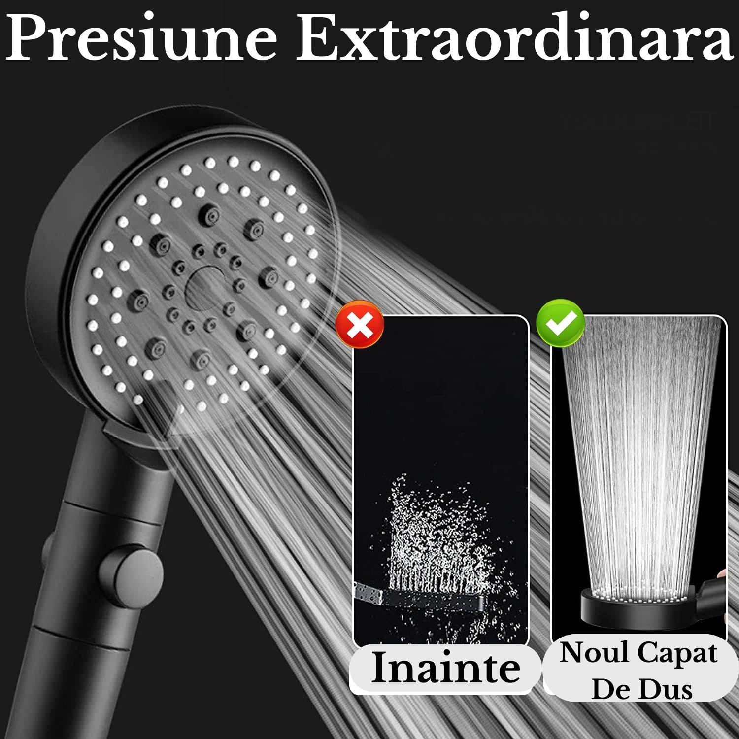 Cap De Dus cu Presiune Mare, SET, comutator ON/OFF, 5 Setari Ajustabile ...