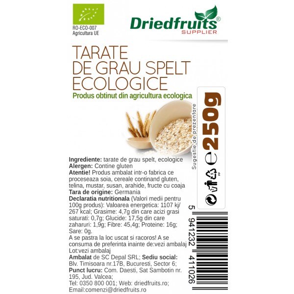 Tarate grau spelt BIO - 250 g - eMAG.ro
