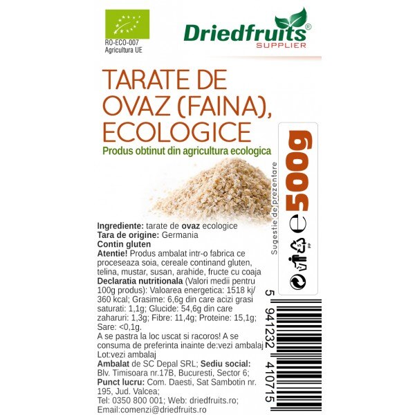 Tarate ovaz (faina) BIO - 500 g - eMAG.ro