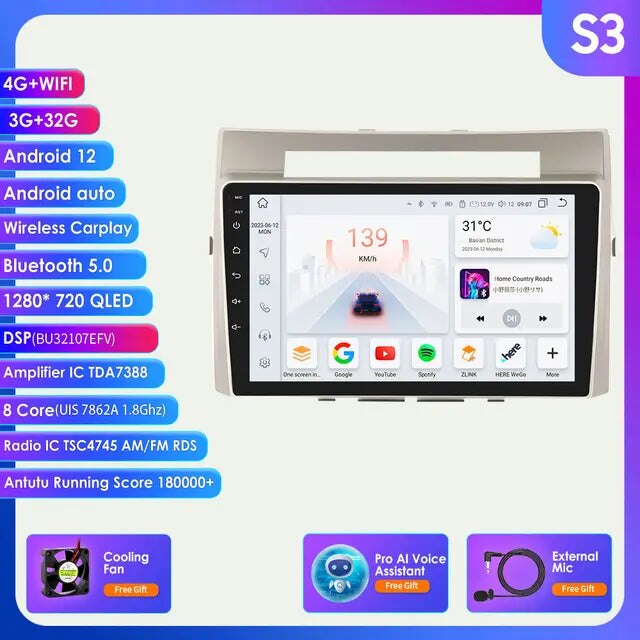 Mp5 плейър, за Toyota Corolla Verso AR10, S3, 3GB, 32GB, 8 ядра, с AI Voice, 2Din, Wifi, 4x60 ...