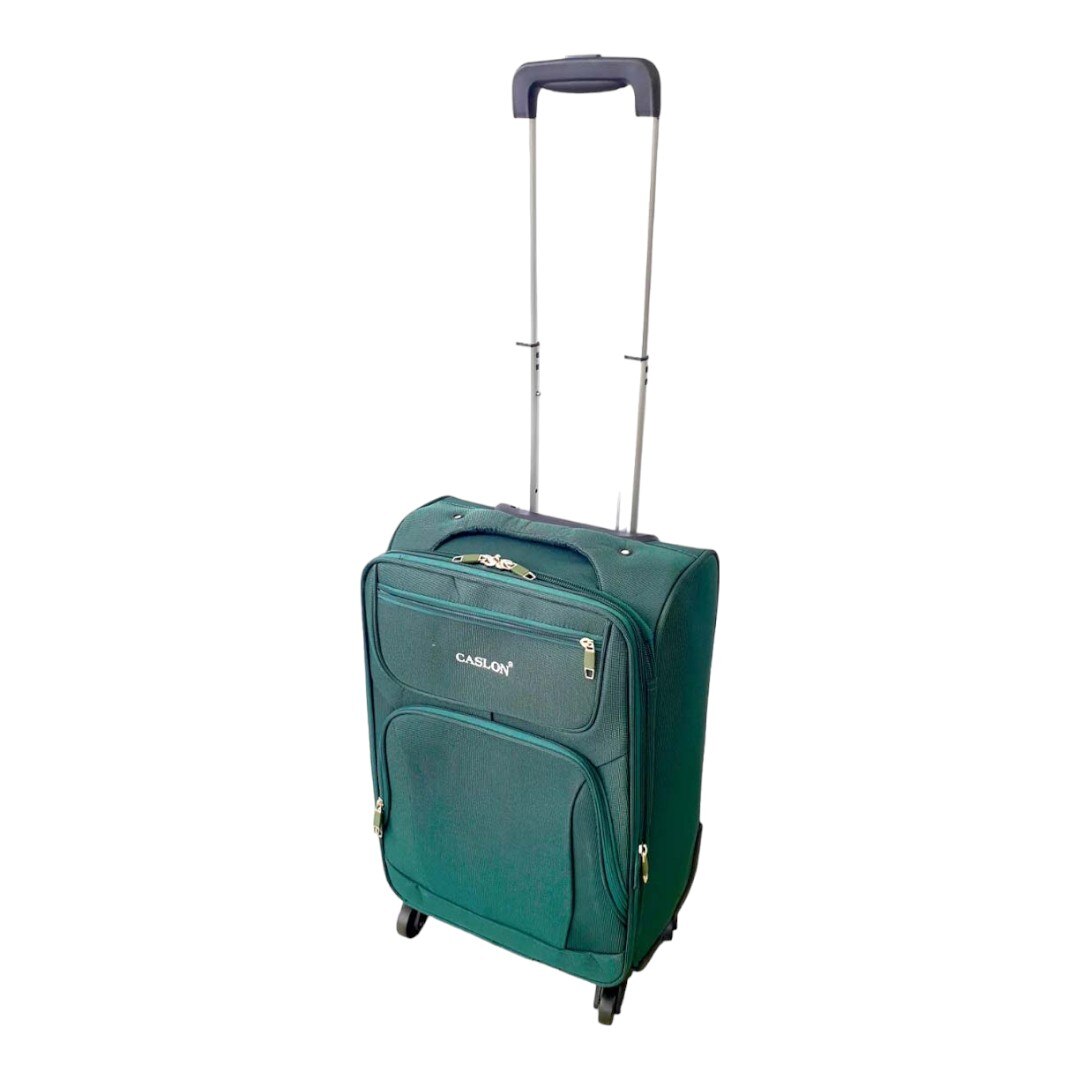 Troler de calatorie, din textil, patru roti, 32x48x71 cm, verde - eMAG.ro