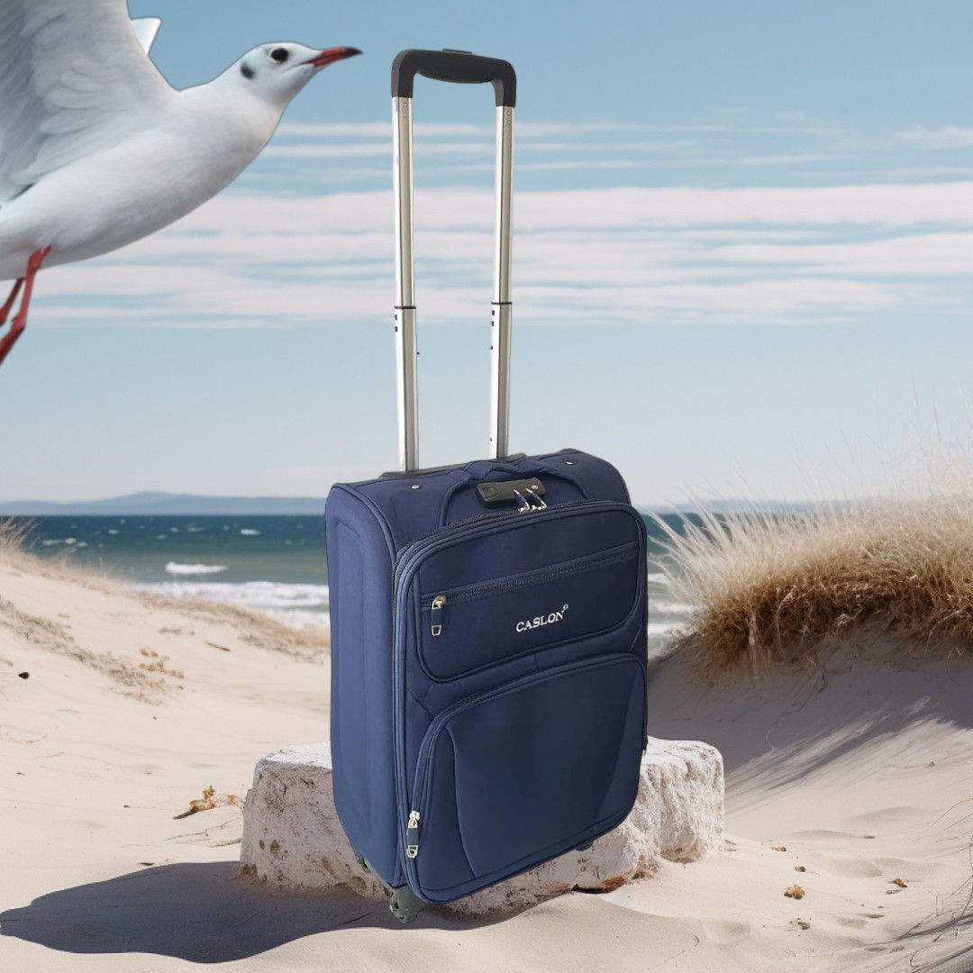 Troler de calatorie, din textil, patru roti, 28x42x61cm, bleumarin ...