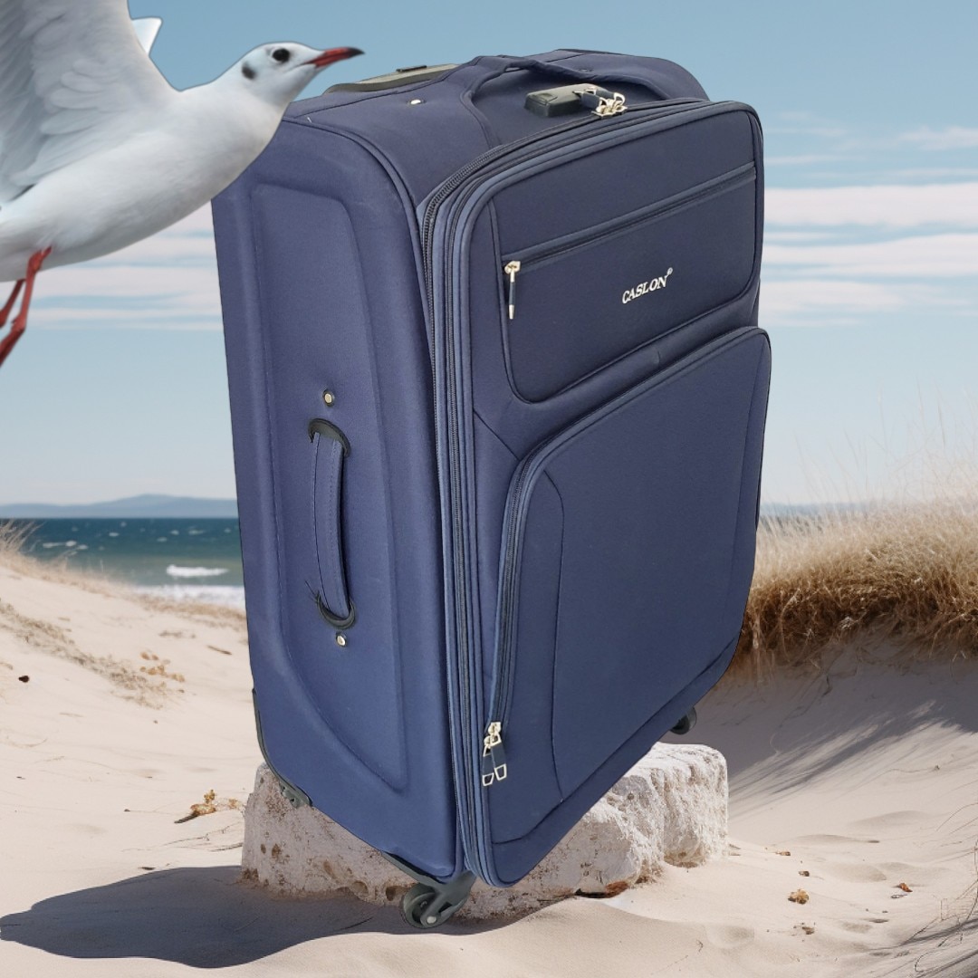 Troler de calatorie, din textil, patru roti, 28x42x61cm, bleumarin ...