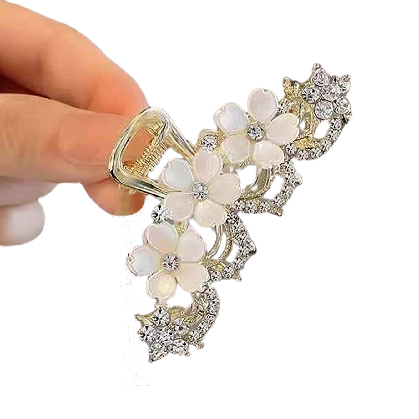 Clama de par cu flori albe si cristale, Auriui, 6cm - eMAG.ro