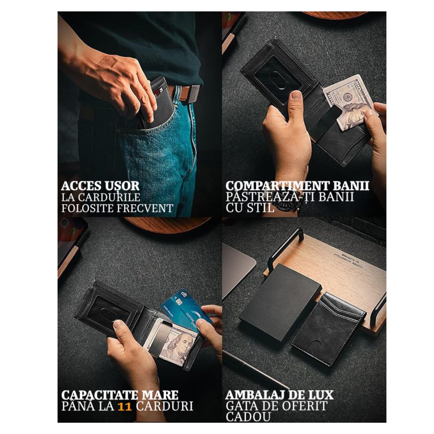 Portofel din piele pentru barbati, Nivazo, protectie RFID carduri, cu ...