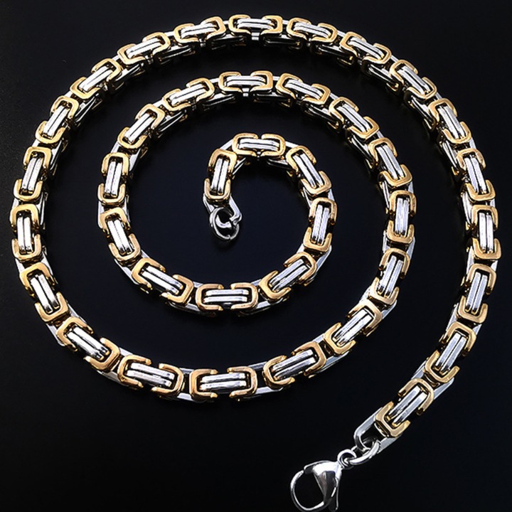 Colier barbati, Fiarra® cu lant bizantin argintiu, placat cu aur 18k ...