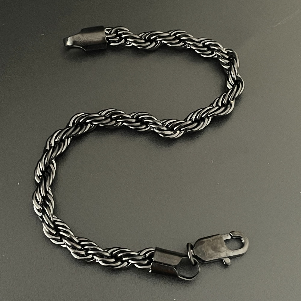 Bratara otel inoxidabil 316L, Fiarra®, lant impletit, negru 6 mm x 19 ...