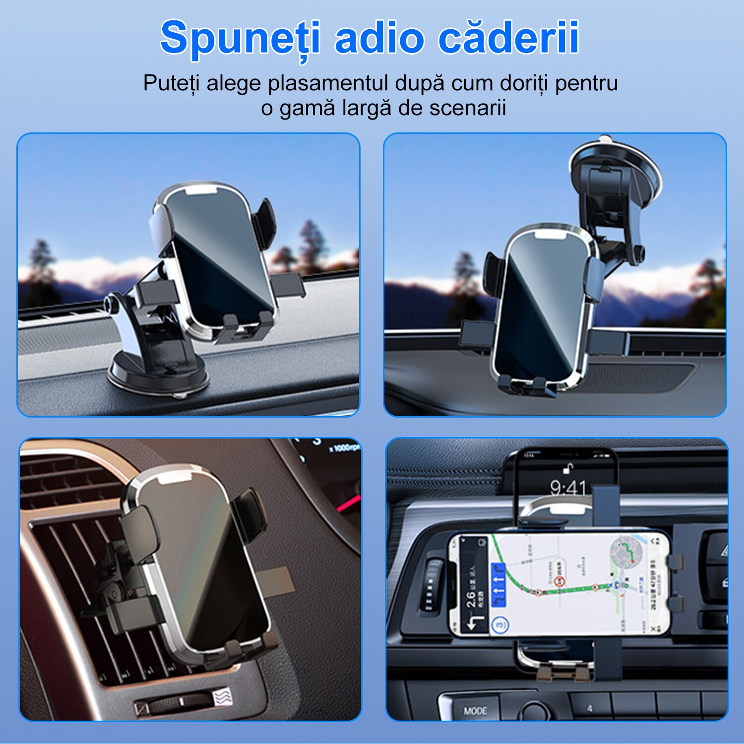 Suport auto universal pentru telefon mobil, Xinxu, Instalat la iesirea ...