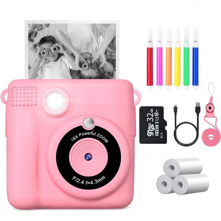 Aparat foto/video copii cu imprimare instant, Ecran 2.4 inch IPS, Video ...