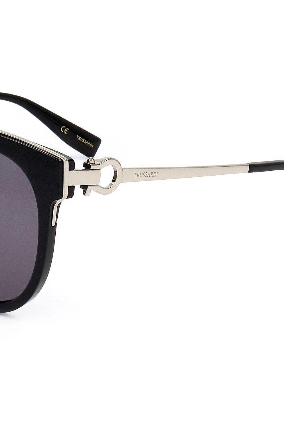 Trussardi, Слънчеви очила Cat Eye с плътни стъкла, Черен, Сребрист, 55 ...