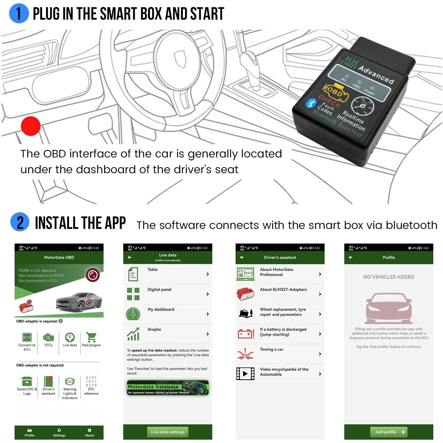 Interfata OBD Advanced diagnoza auto, JENUOS®, Suporta iOS/Android ...