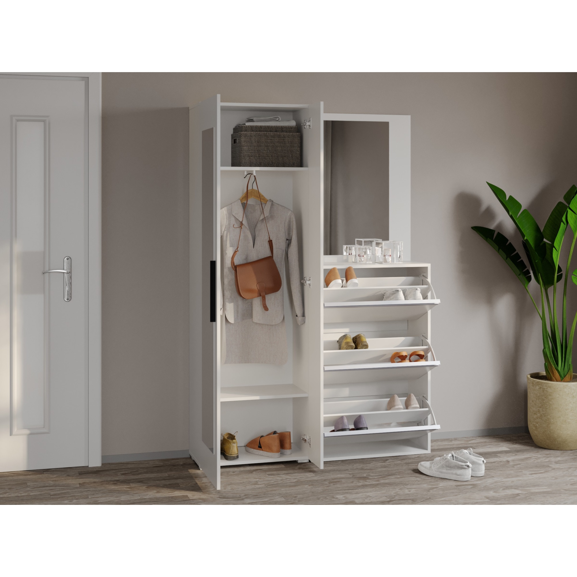 Set Cuier, Giulia, Alb 003, L 131.4 x A 30.7 x H 193 cm - eMAG.ro