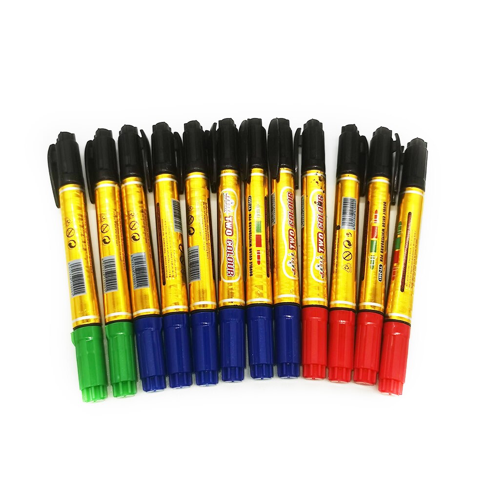 Set 12 markere de tabla (whiteboard) cu doua capete, 4 culori, varf ...