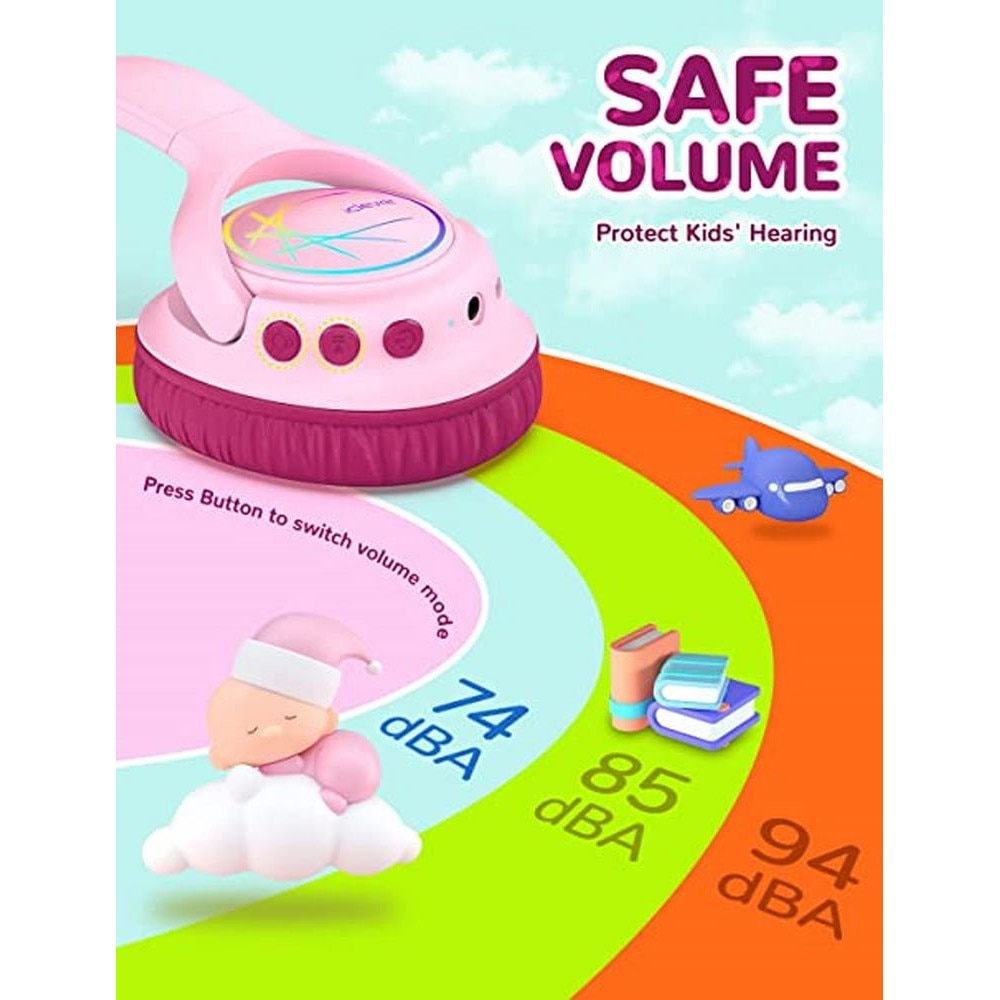 Casti Audio Wireless & Jack 3.5 mm, Lumini LED colorate, Volum Limitat ...