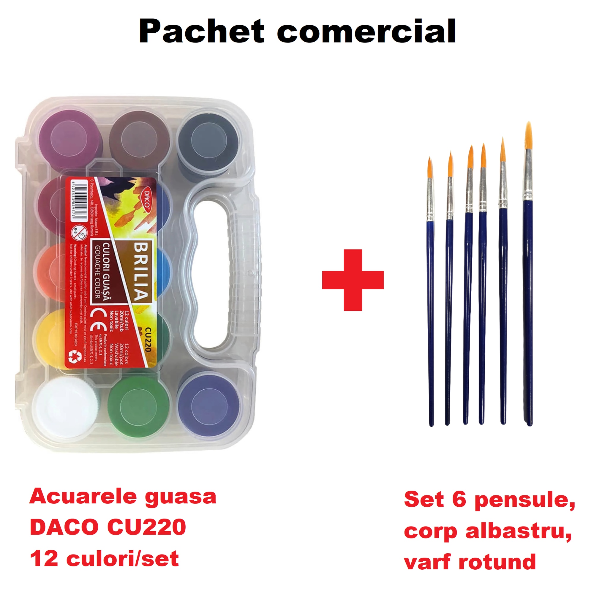 Set desen Acuarele guase, Brilia Daco, 12 borcanase/set, 20 ml, cutie ...