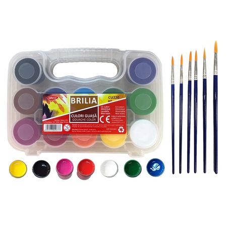 Set desen Acuarele guase, Brilia Daco, 12 borcanase/set, 20 ml, cutie ...