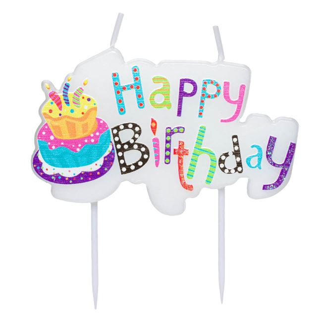 Lumanare Aniversara Alba Happy Birthday Tort - eMAG.ro