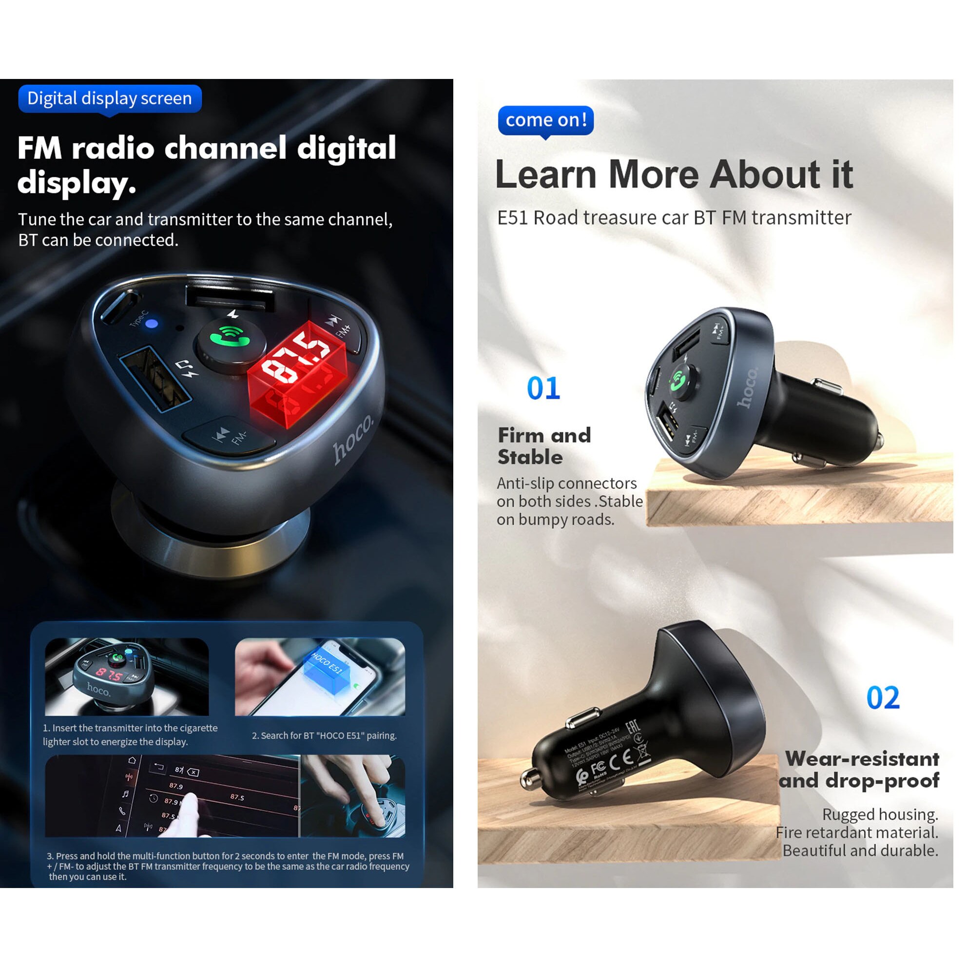 Incarcator Auto cu Modulator FM, Bluetooth, Fast Charge - eMAG.ro