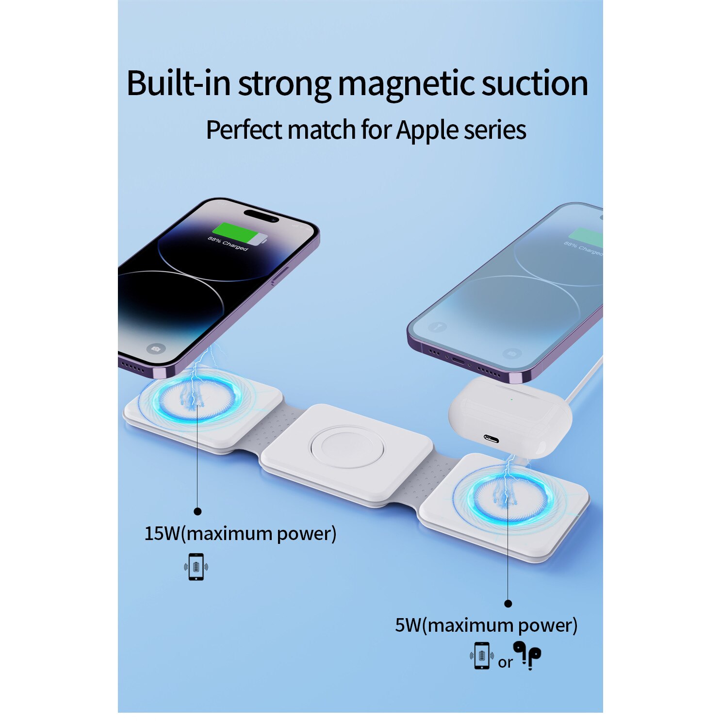 Incarcator wireless 3 in 1 magnetic, pliabil pentru telefon mobil ...