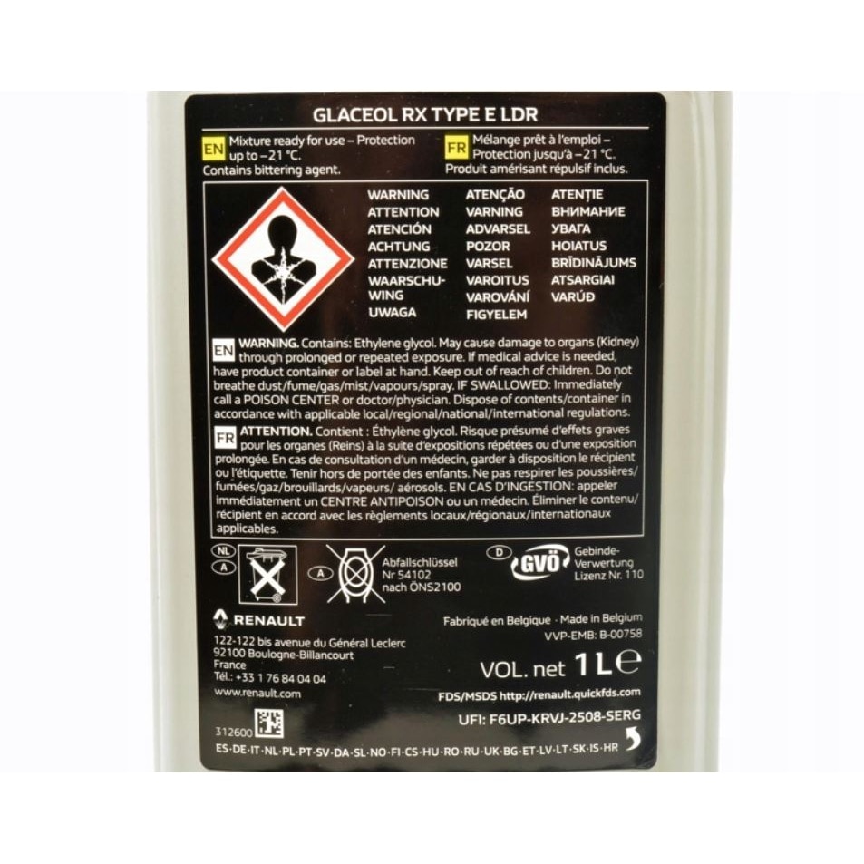 Antigel Renault Glaceol RX Type E LDR -21C Albastru 1 litru - eMAG.ro