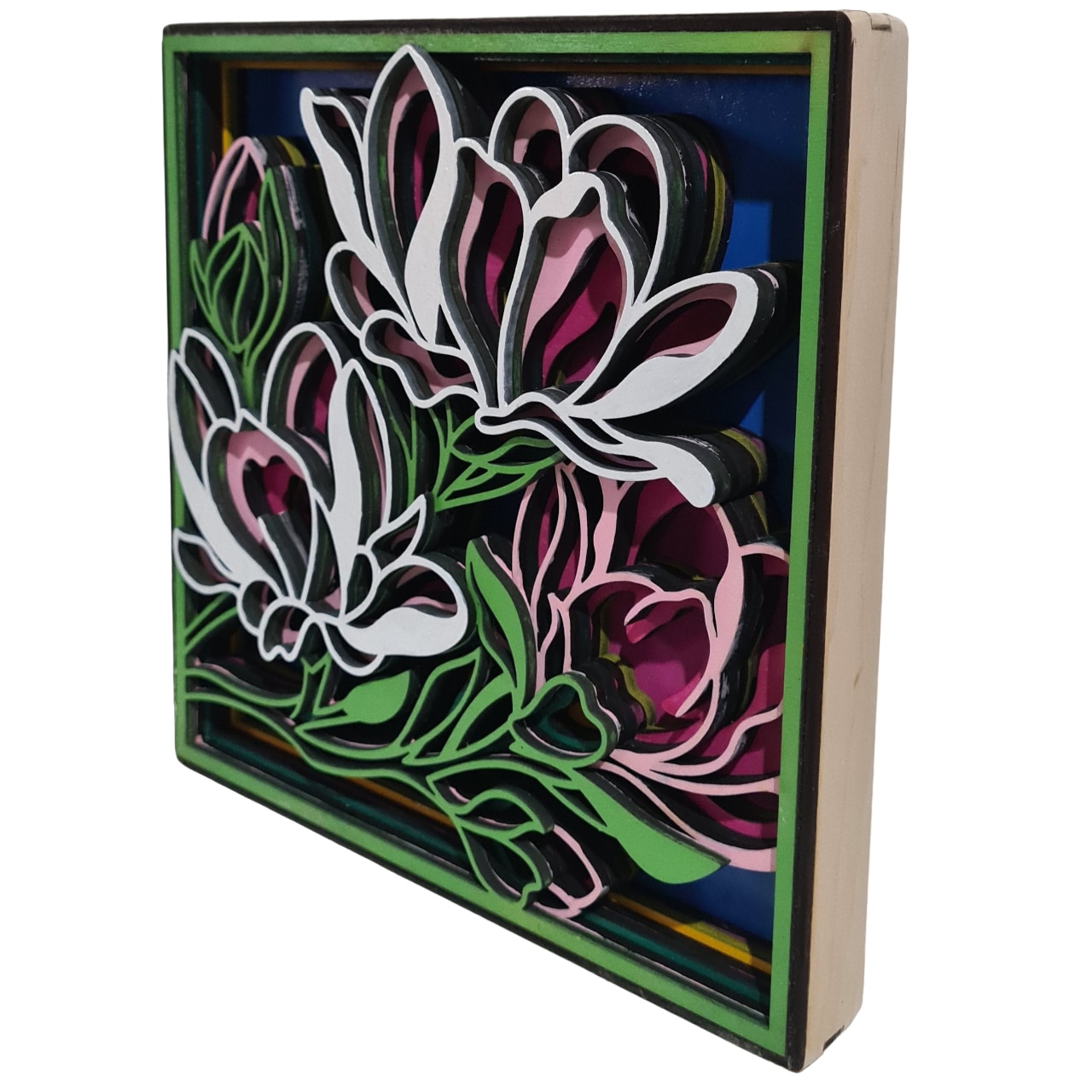 Tablou multistrat Magnolii, placaj mesteacan 3mm, 192x192x35mm - eMAG.ro