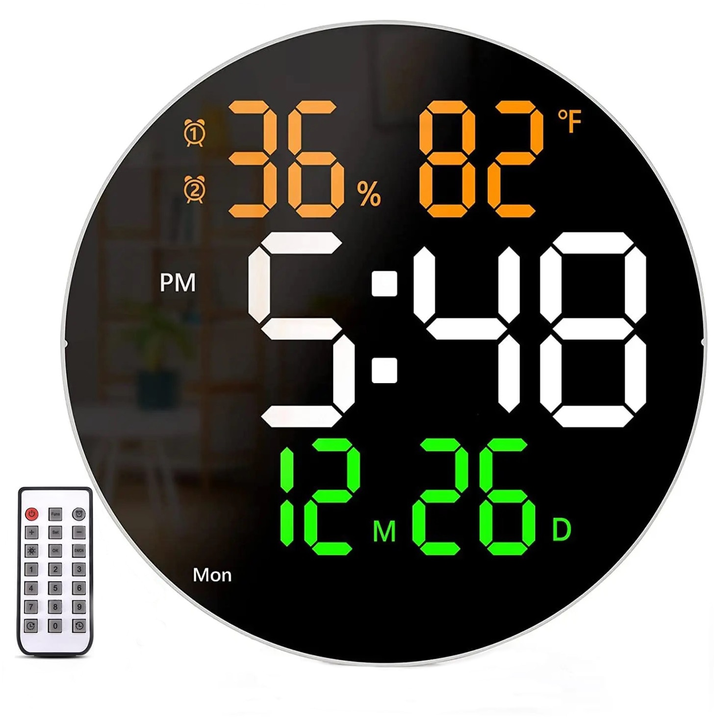 Ceas Digital de Perete cu LED, Luminozitate Ajustabila, Telecomanda ...